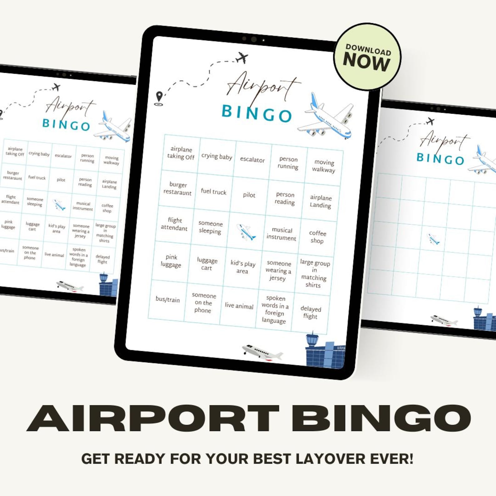 Printable Airport Bingo Cards - Printable Game for Birthday Party or ...
