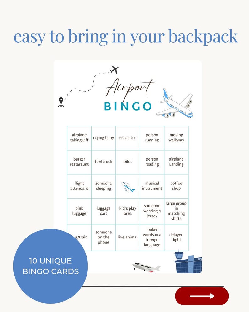 Printable Airport Bingo Cards - Printable Game for Birthday Party or ...
