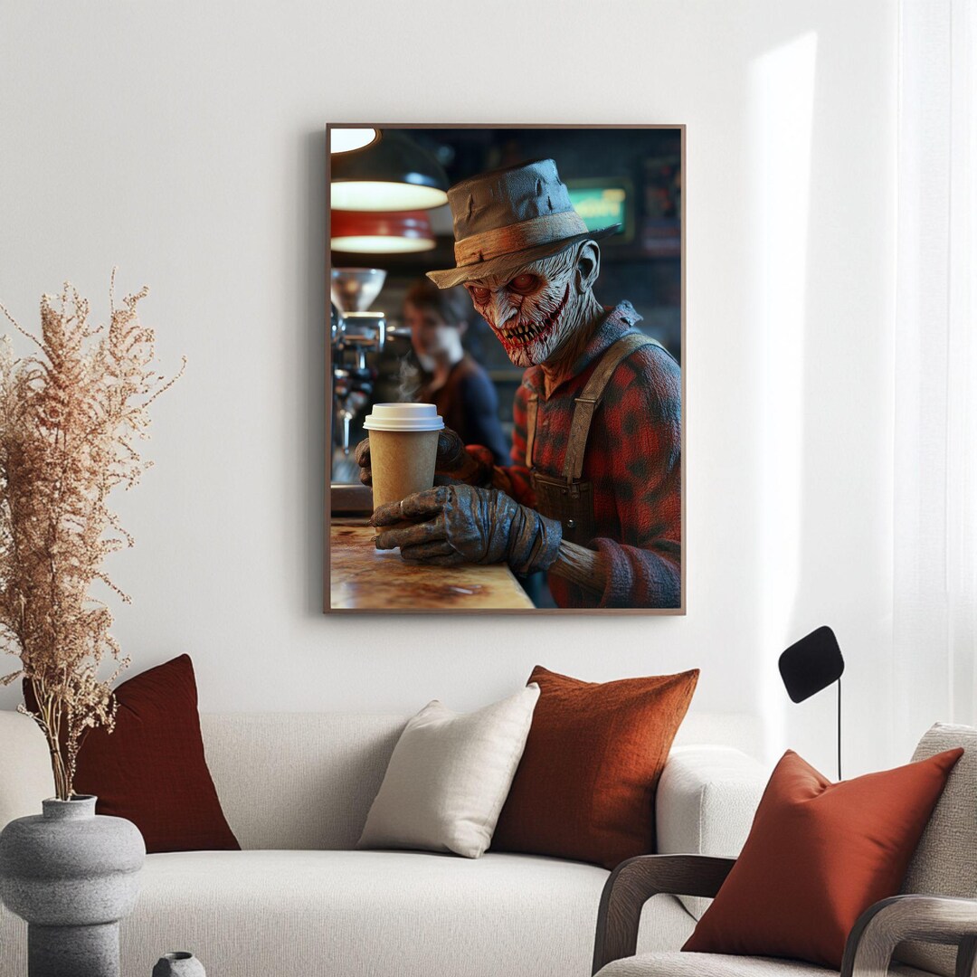 Freddy Krueger Drinking Latte Digital Download Art, Funny Horror Movie ...