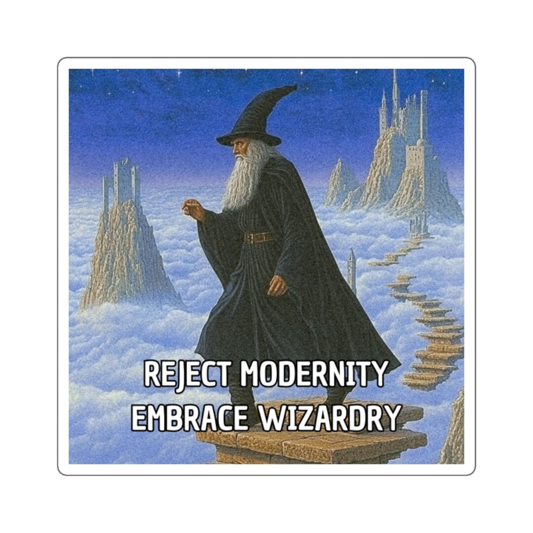 Square Sticker - Retro Wizard Reject Modernity Embrace Wizardry, Vintage Style Decal, Laptop ...