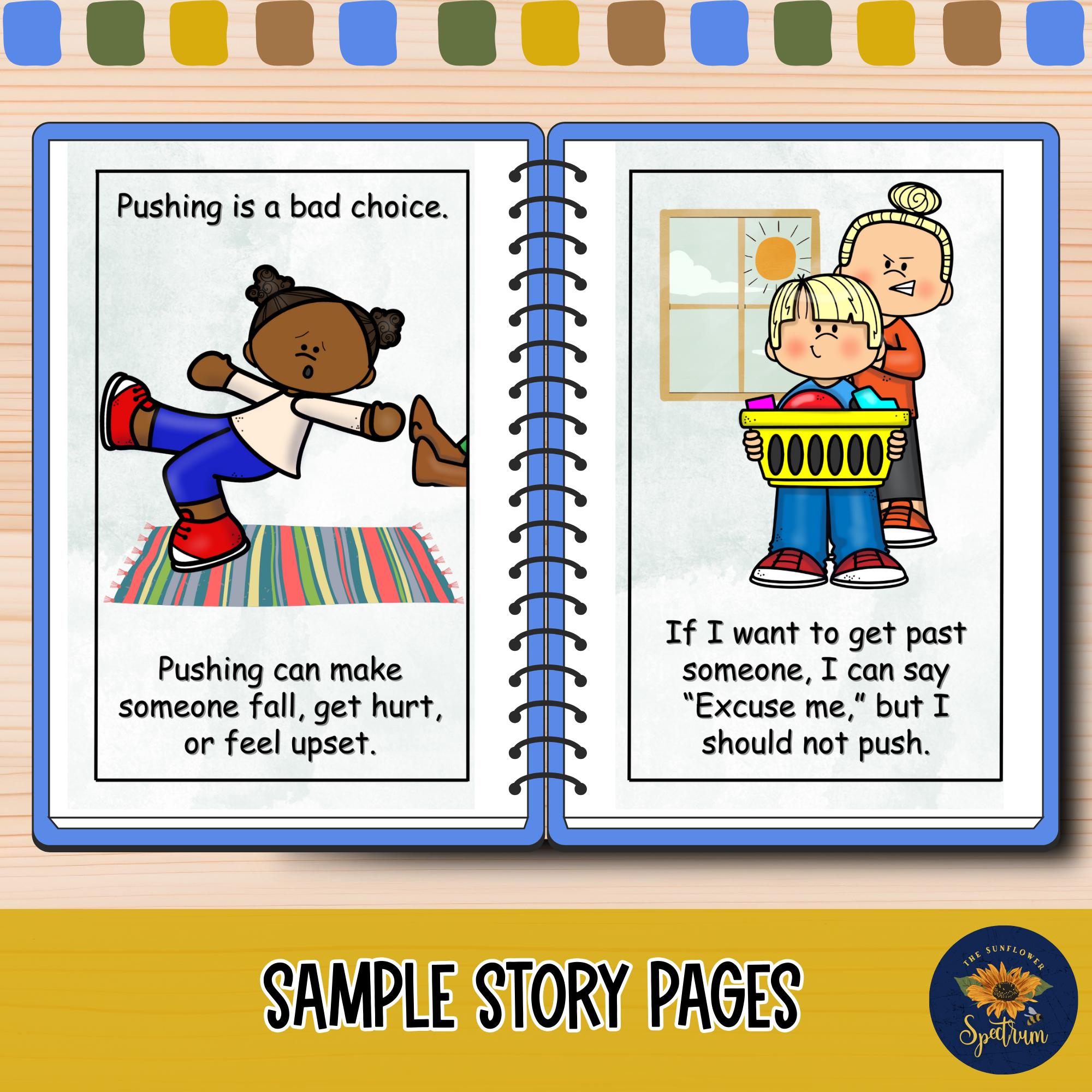 No Pushing Social Story | Safe Hands & Personal Space | Social ...