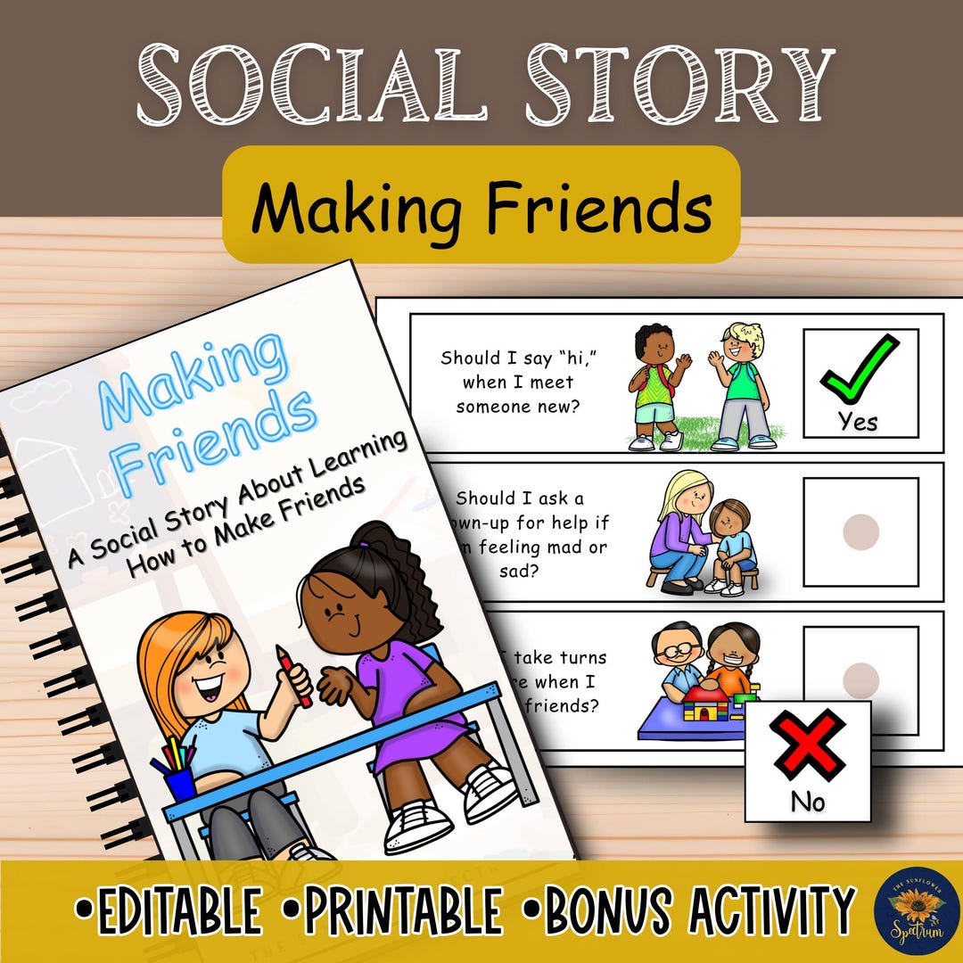 Autism Social Story: Making Friends, Social Skills Activities (PDF ...