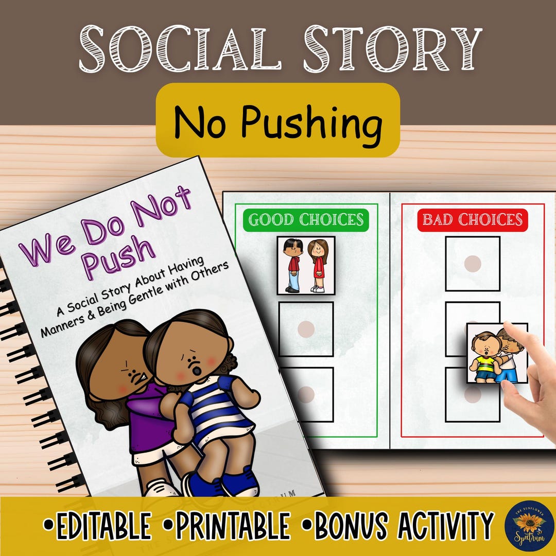 No Pushing Social Story | Safe Hands & Personal Space | Social ...