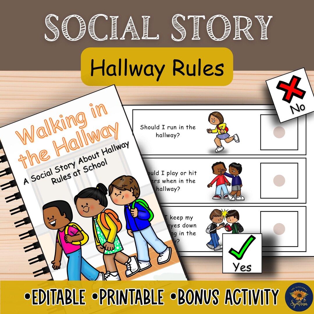Walking in the Hallway Social Story | Hallway Safety Rules ...