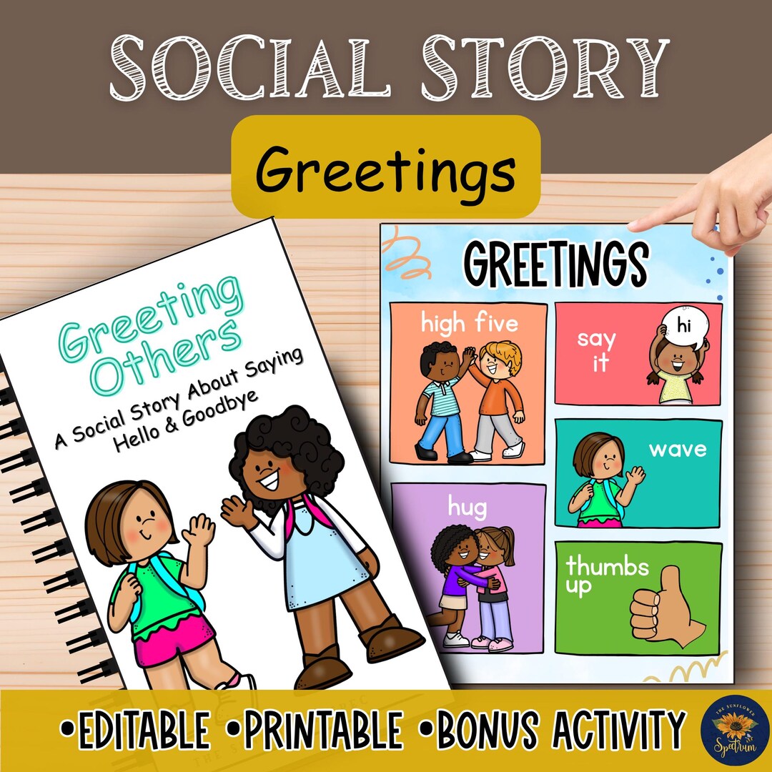 Greeting Social Story for Kids: Hi & Bye, Morning Greeting Poster ...
