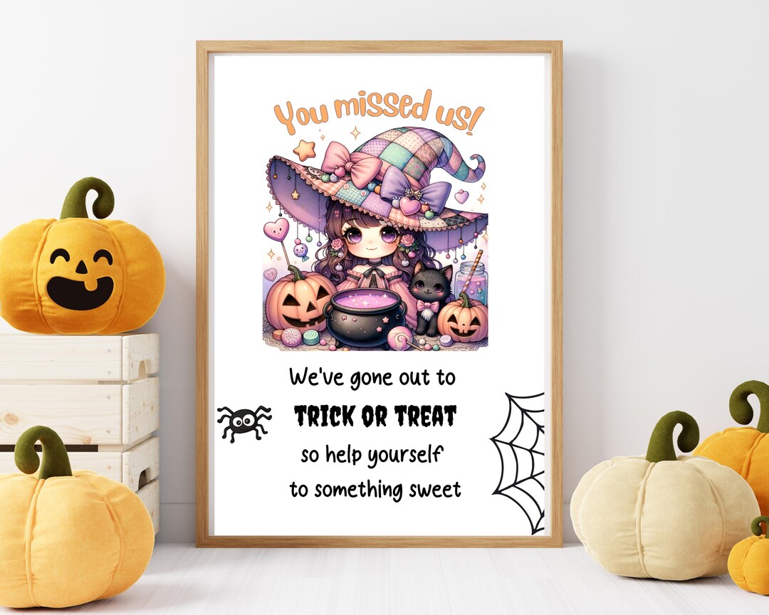 Trick or Treat Door Sign Printable Halloween Candy Out Trick or ...