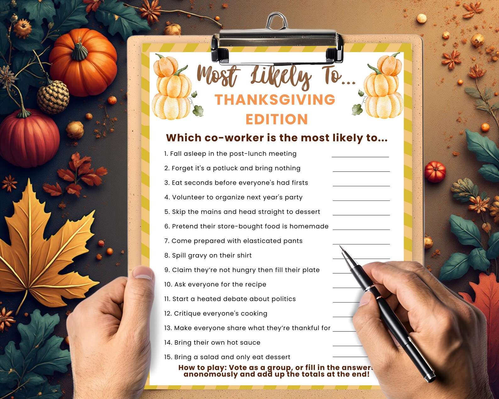 Thanksgiving Office Game Printable, Staff Meeting Game Most Likely to ...
