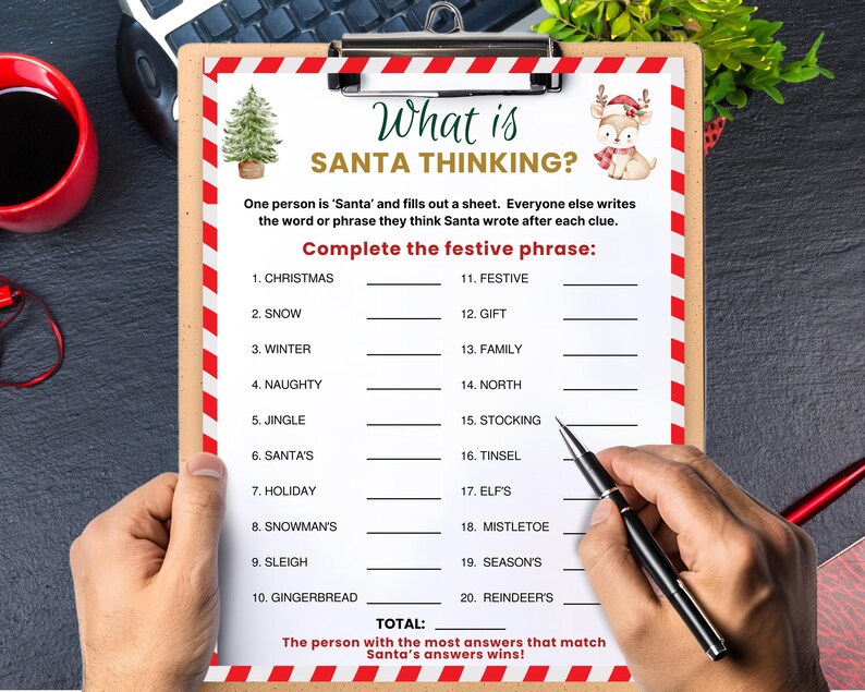 What is Santa Thinking Christmas Office Game Printable, Holiday Party ...