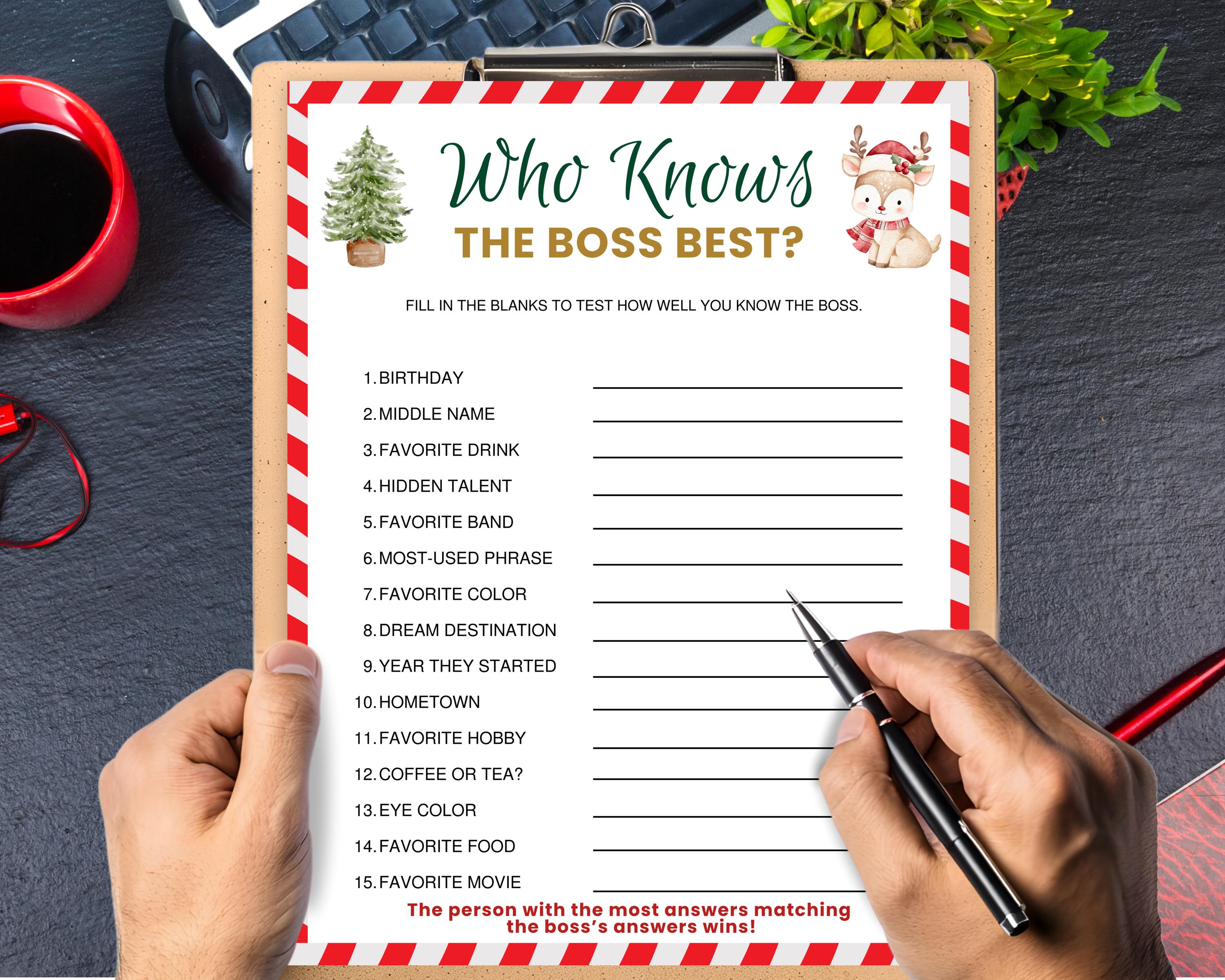 Who Knows the Boss Best Printable Office Christmas Party Icebreaker ...