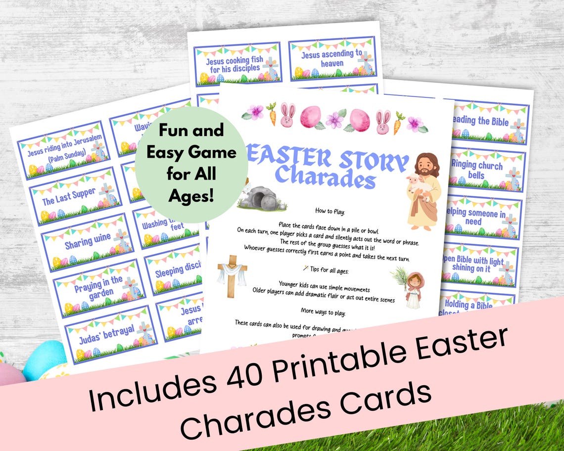 Easter Charades Game, 40 Fun Cards Printable, Family Easter Party Game ...