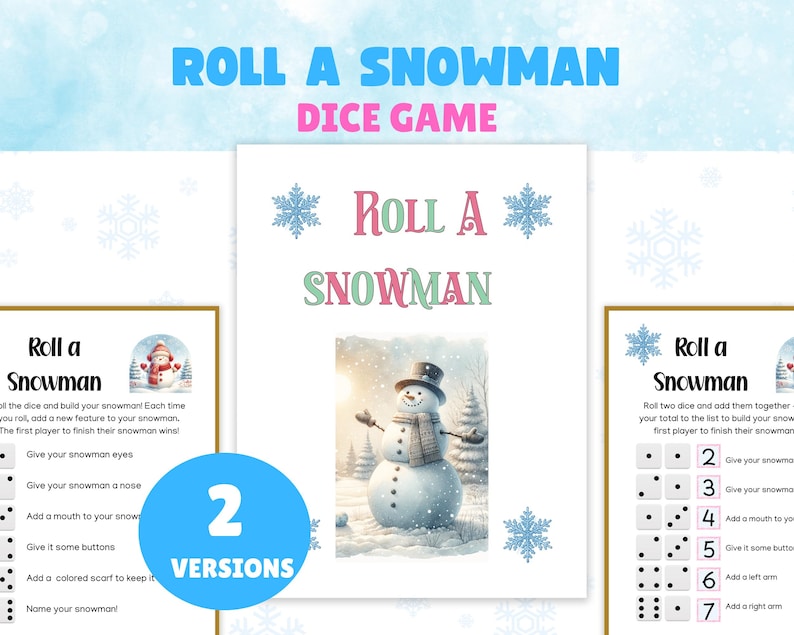 Roll a Snowman Dice Game Printable Winter Activity Christmas Party Game ...