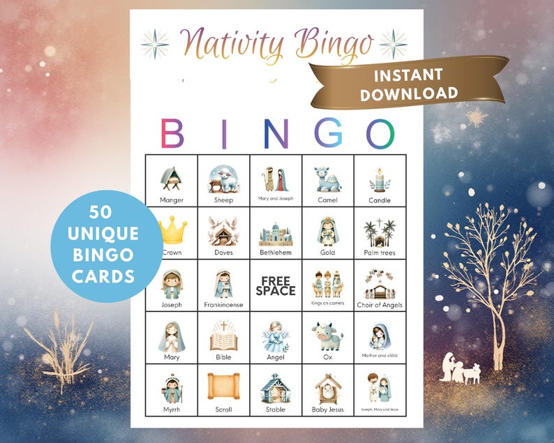 Nativity Bingo Game Printable, Christian Christmas Bingo Cards Church ...