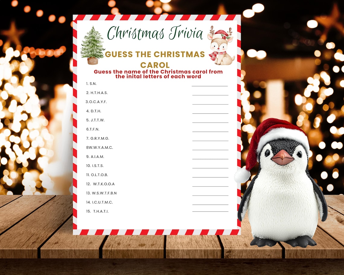 Christmas Trivia Game – Guess the Christmas Carol Holiday Party Game ...