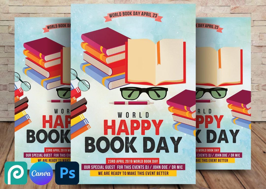 Book Day Flyer | Editable Literacy Poster | April 23 Canva Template ...