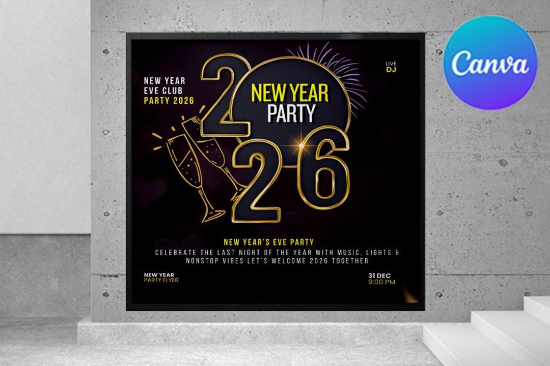 NYE Club Party Flyer | Editable New Year Event Poster (canva Template ...