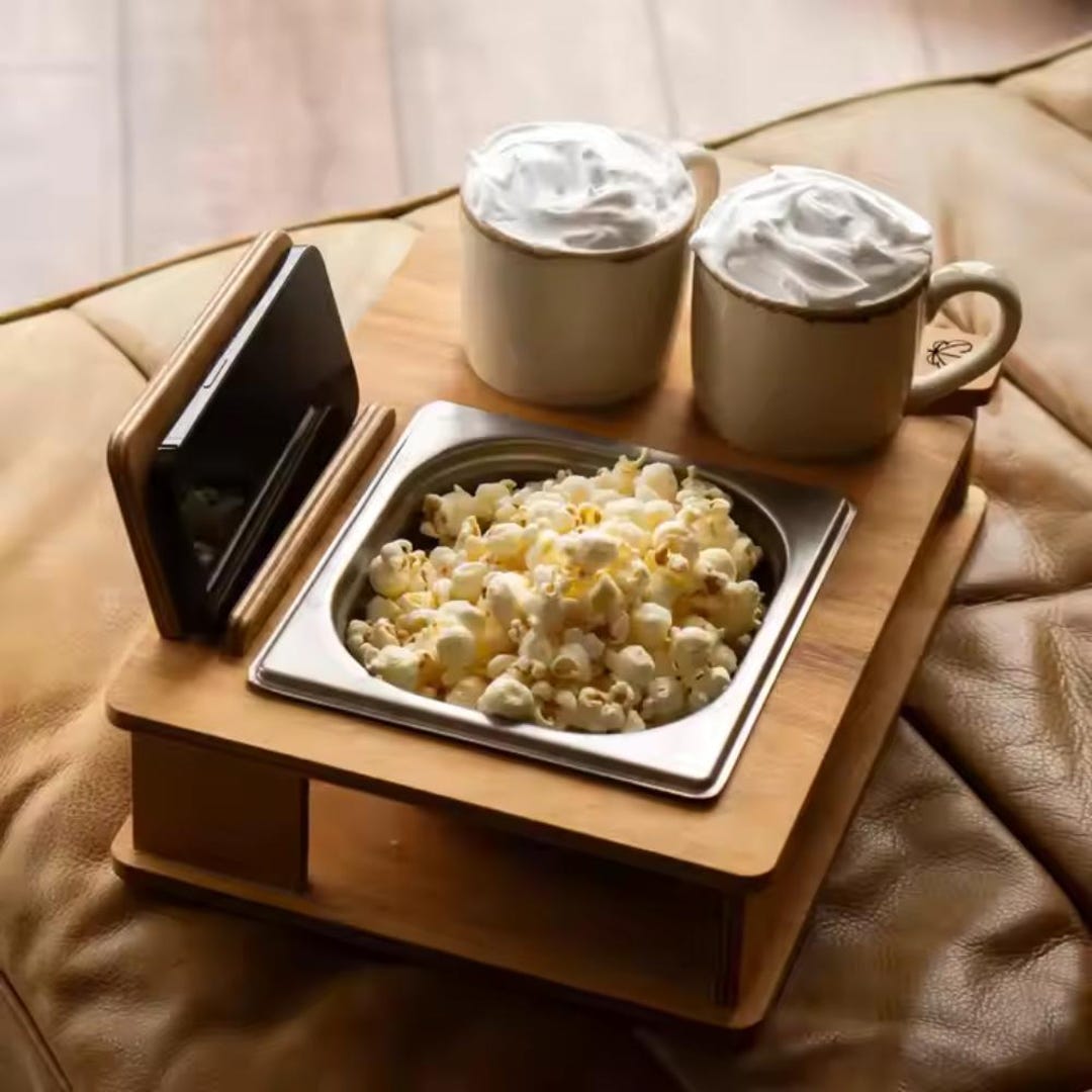 Personalized Couch Snack Bar – Wooden Sofa Tray With Phone Holder ...