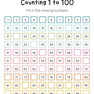 Fill in the Missing Numbers 1-100 -PNG Format Print - Etsy