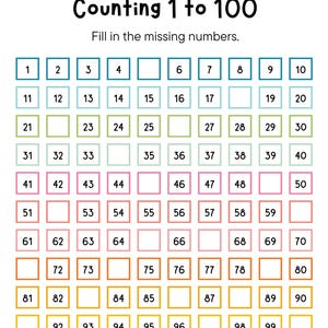 Fill in the Missing Numbers 1-100 -PNG Format Print - Etsy