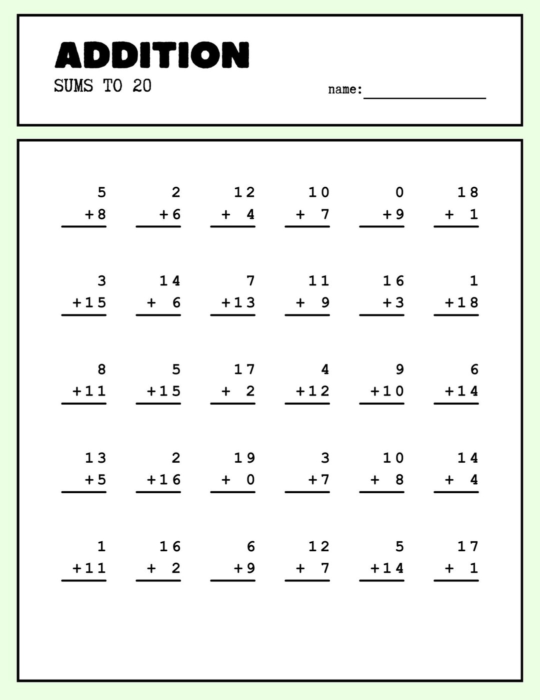 Two Digit-addition Worksheet for Kids-printable PNG Format - Etsy