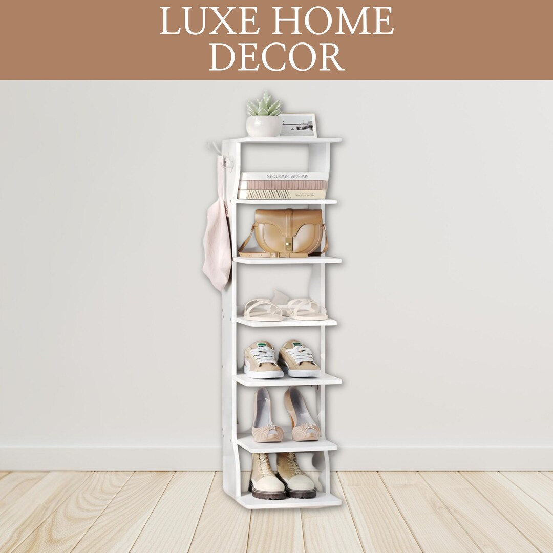 7 Tier Vertical Shoe Rack, Narrow Shoe Storage, Shoe Organizer, Wooden ...