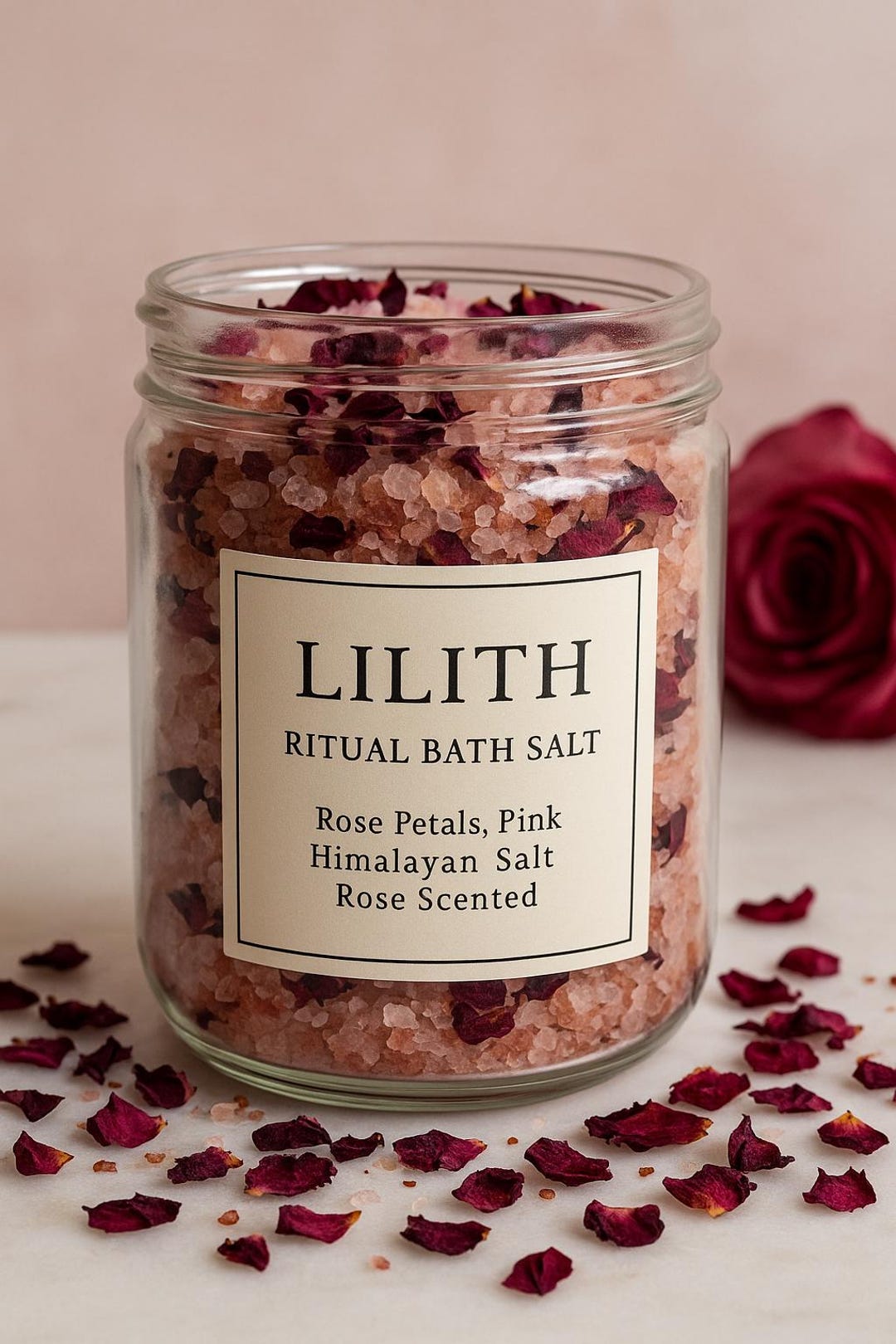 Lilith Ritual Bath Salt | Rose Petals, Pink Himalayan Salt, Rose and ...