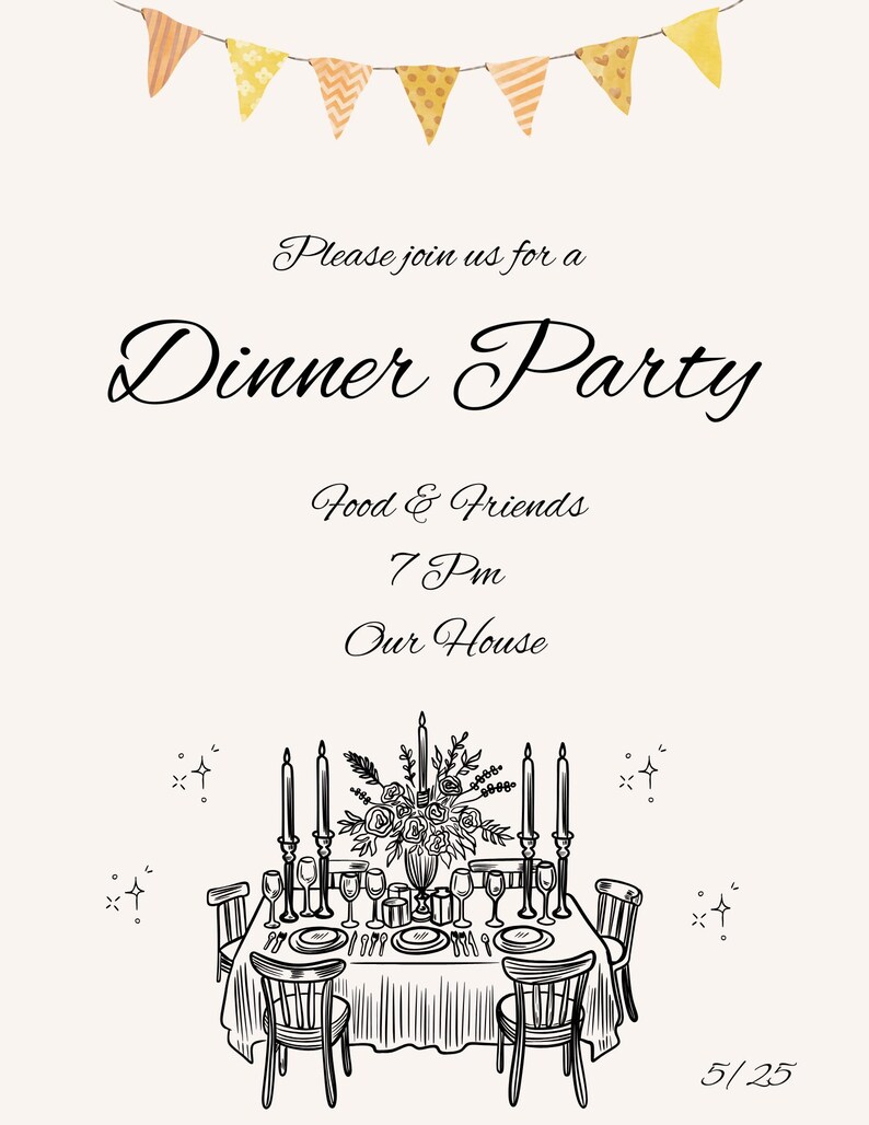Editable Dinner Party Invitation – Template - Etsy