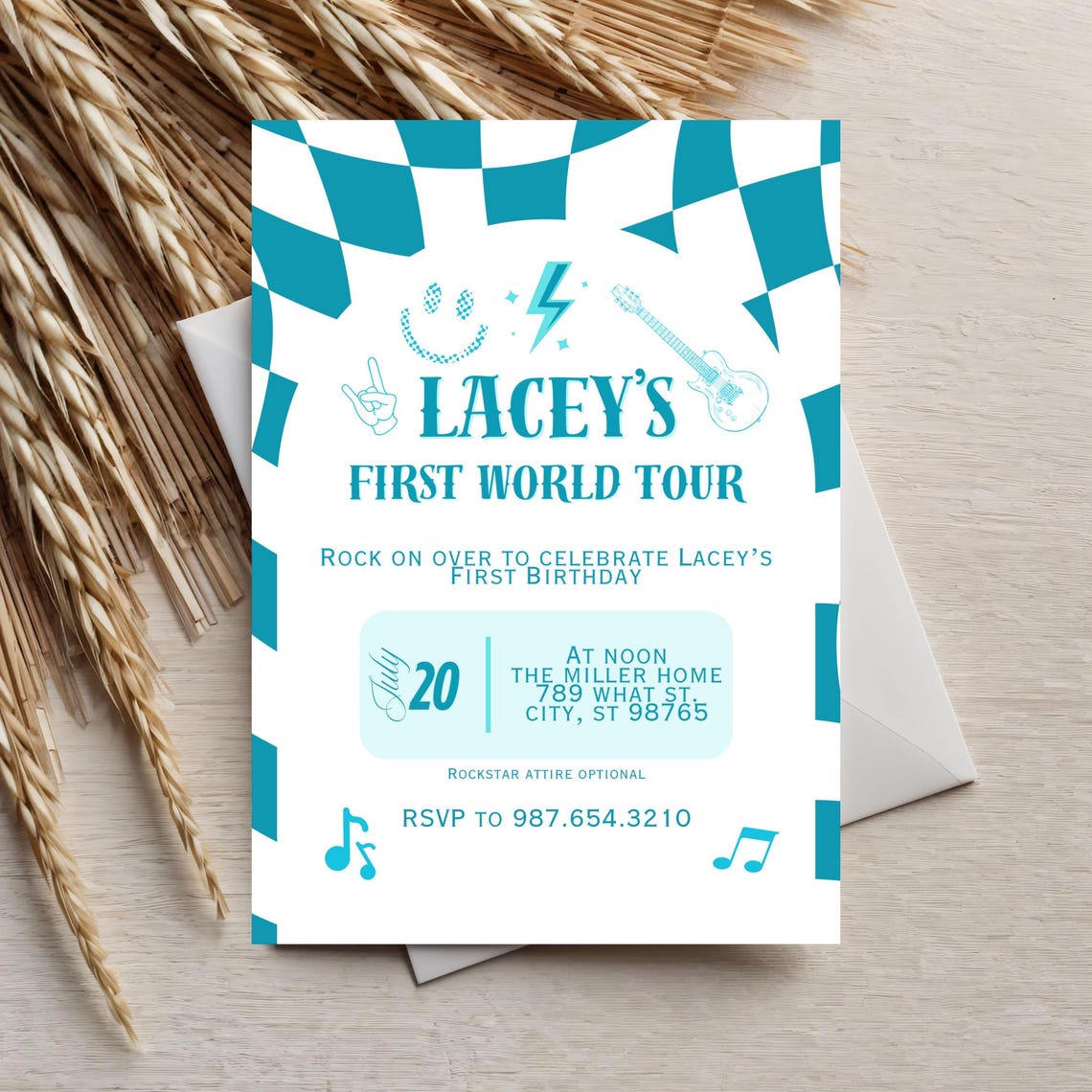 Rockstar First Birthday Invitation: World Tour Canva Template (digital ...