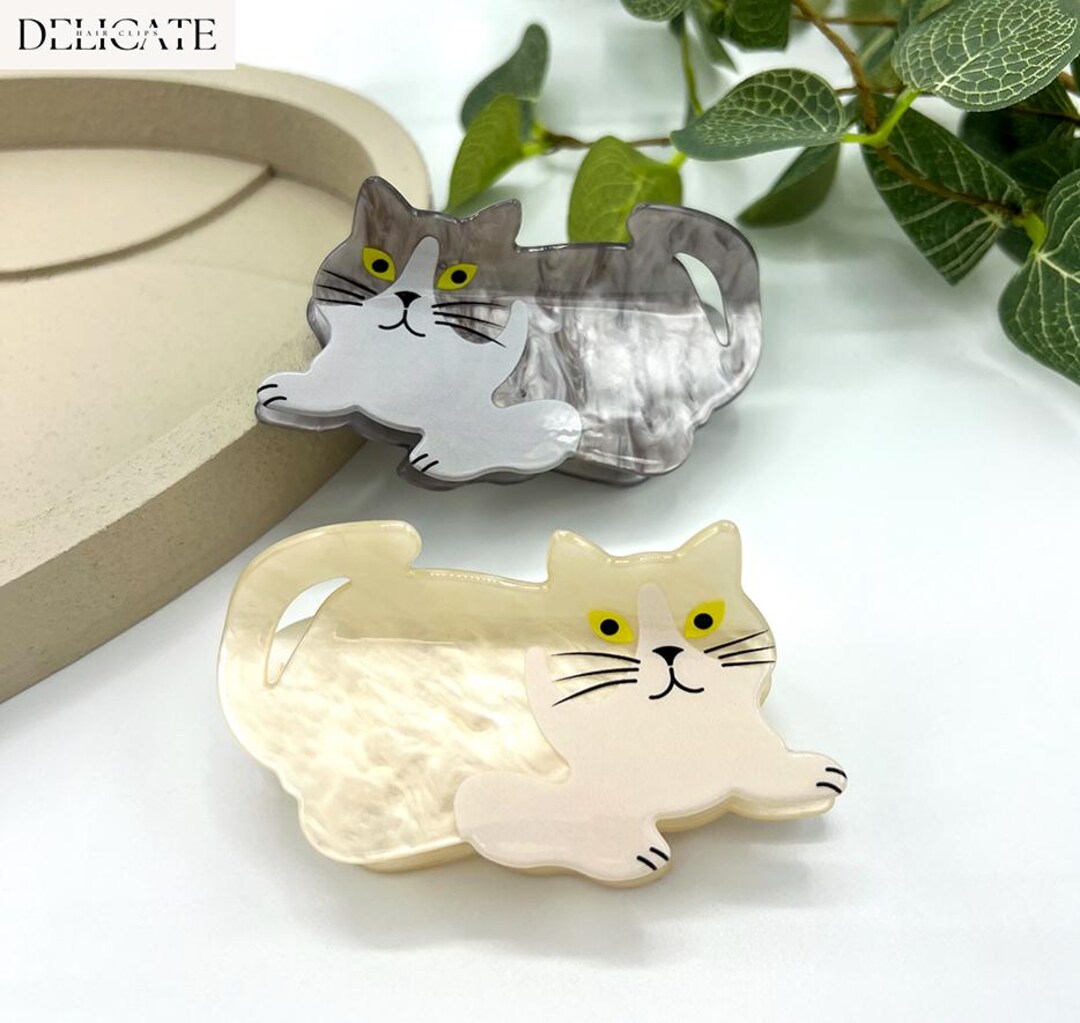 Cat Hair Clip, Kitten Hair Claw, Cute Hair Accessories, Beige Grey ...