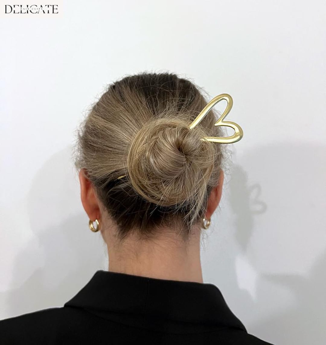 Heart Hair Stick, Silver Gold Metal Hair Pin, Minimalist Bun Holder ...