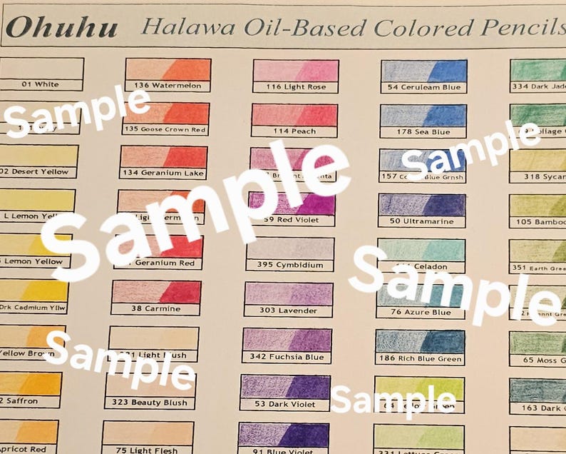 Swatch Chart for Ohuhu Halawa 72 Oil-based Colored Pencils - Etsy
