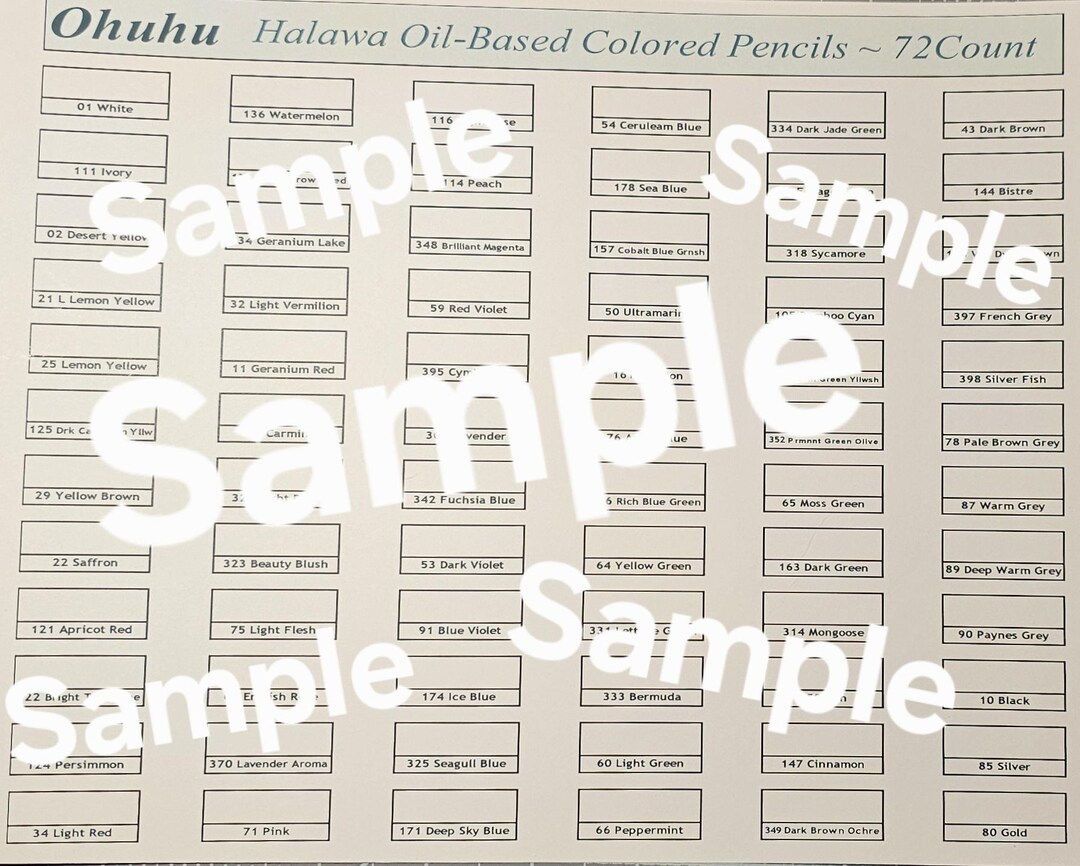 Swatch Chart for Ohuhu Halawa 72 Oil-based Colored Pencils - Etsy