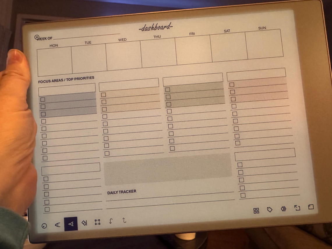 NEW Digital Weekly Dashboard Planner for Remarkable & E-ink Tablets ...