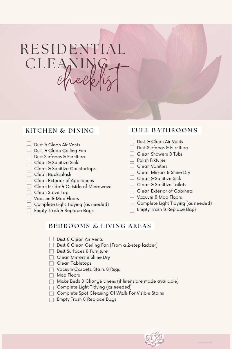 Residential Deep Cleaning Checklist,editable House Deep Cleaning ...