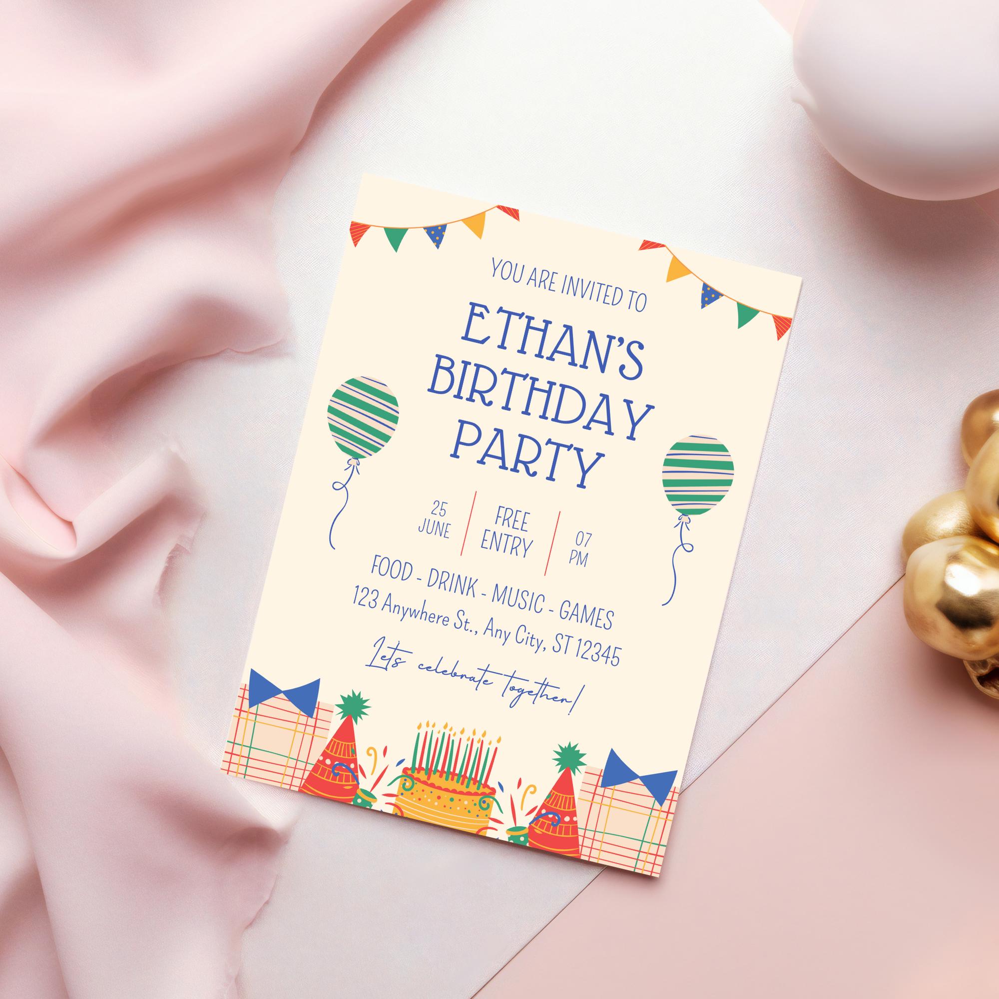 Kids Birthday Party Invitation Template Printable Birthday Customizable ...