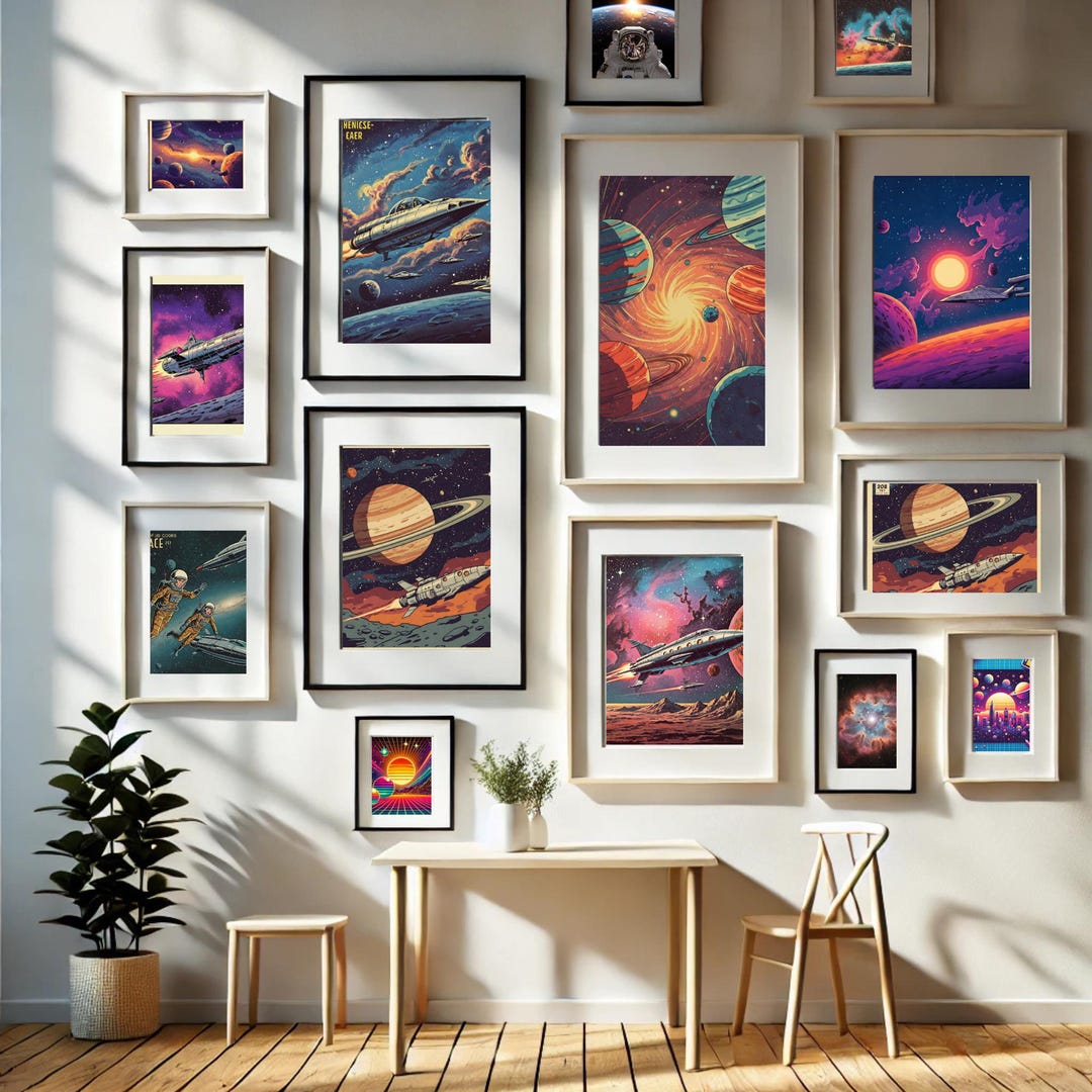Retro Space Wall Art Prints Set of 11 Cosmic Art Galaxy Prints ...