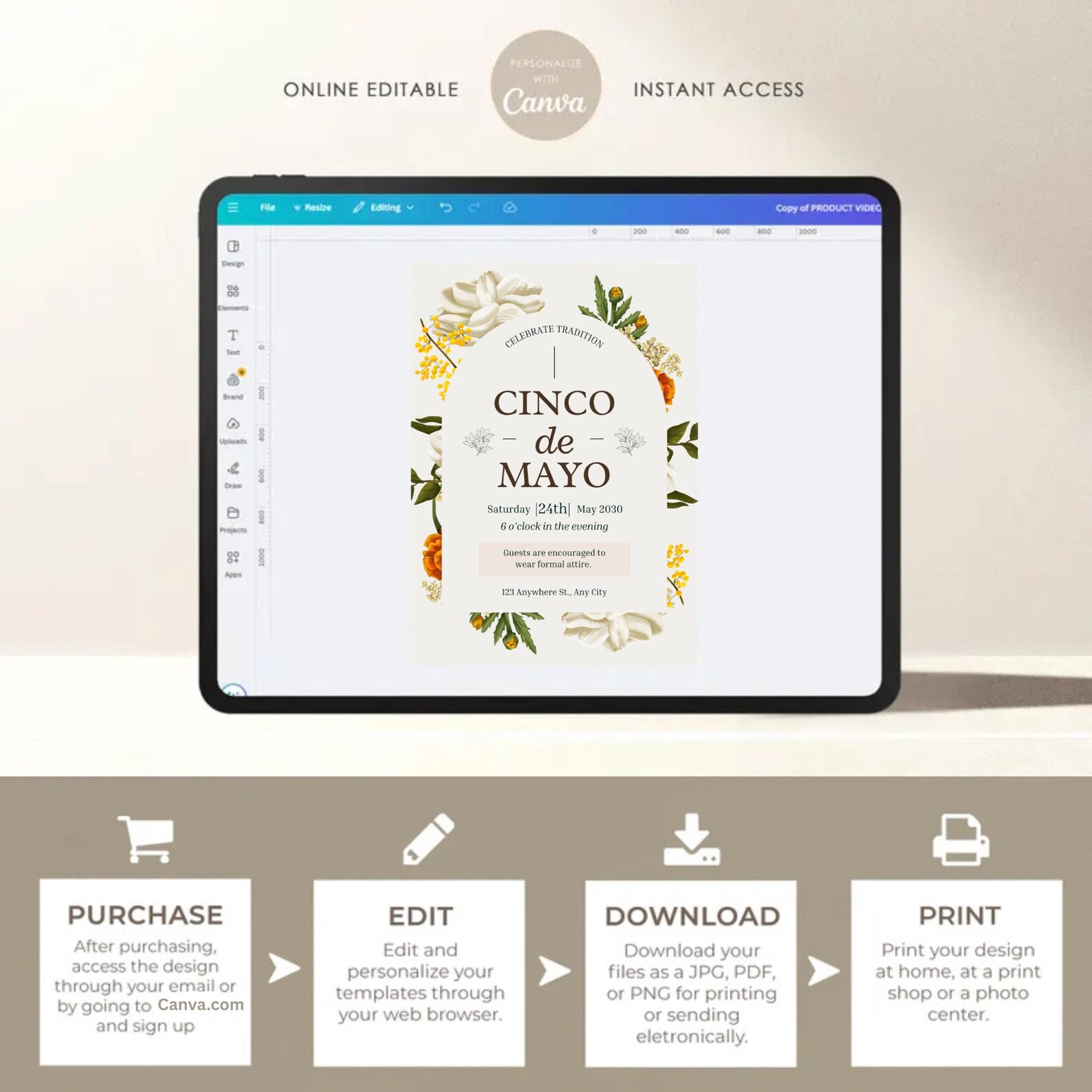Cinco De Mayo Invitation Card Editable Party Invite Printable Template ...
