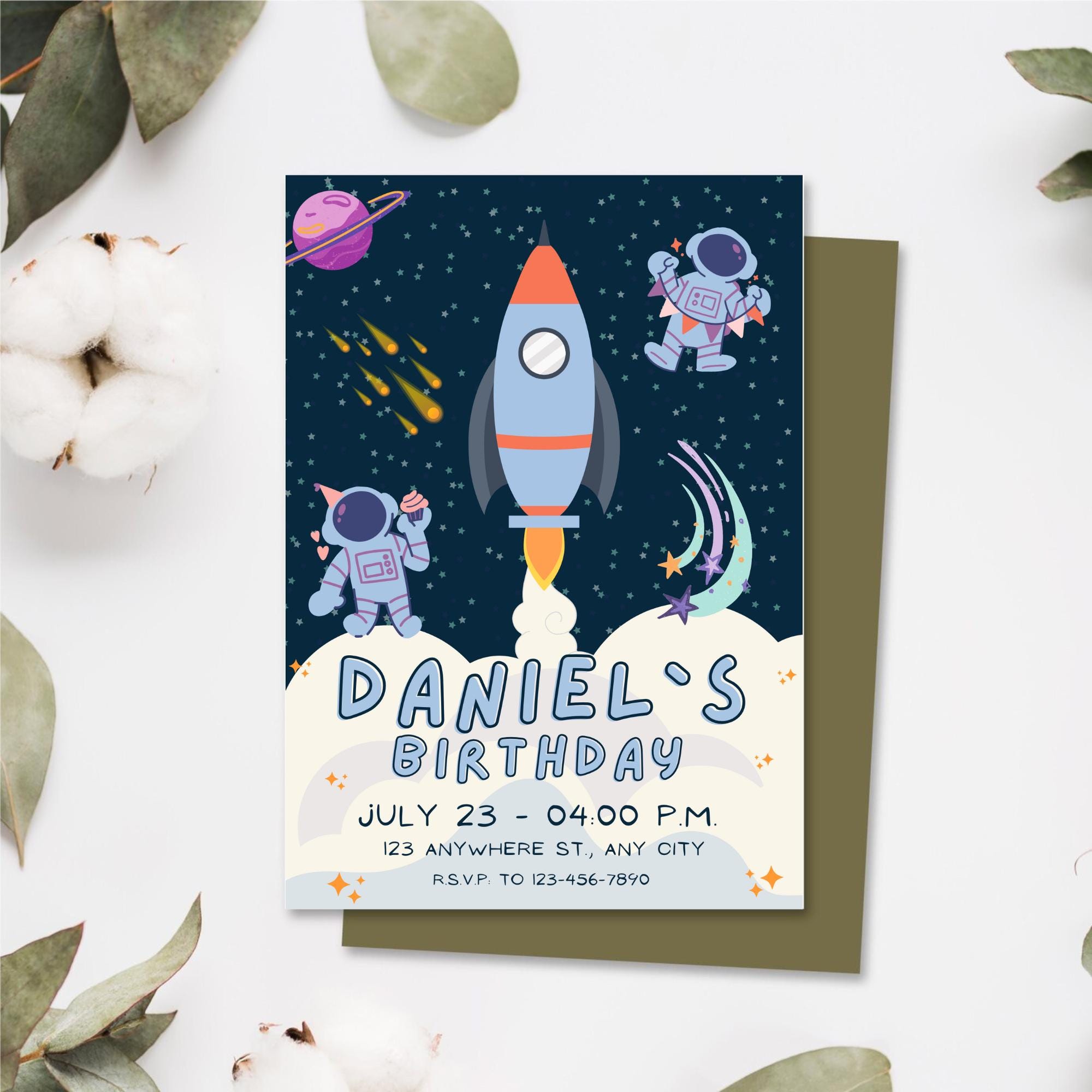 Space Birthday Party Invitation Template Kids Space Birthday Party Boys ...