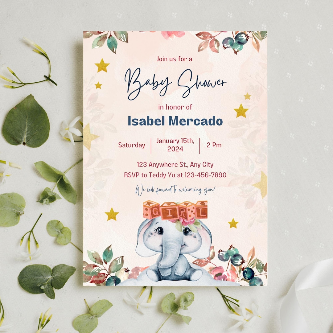 Editable Baby Shower Invitation Elephant Baby Shower Template Digital ...