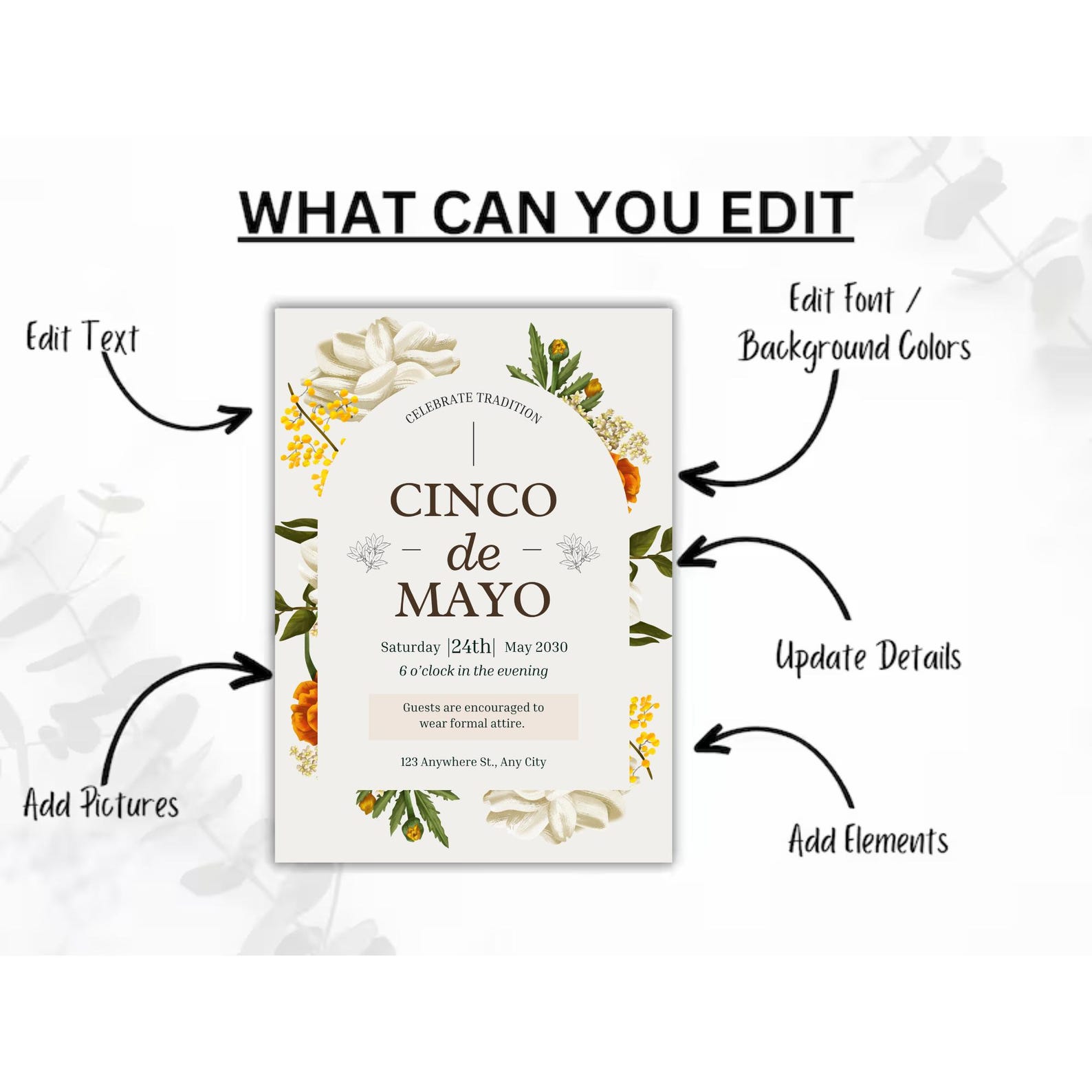 Cinco De Mayo Invitation Card Editable Party Invite Printable Template ...