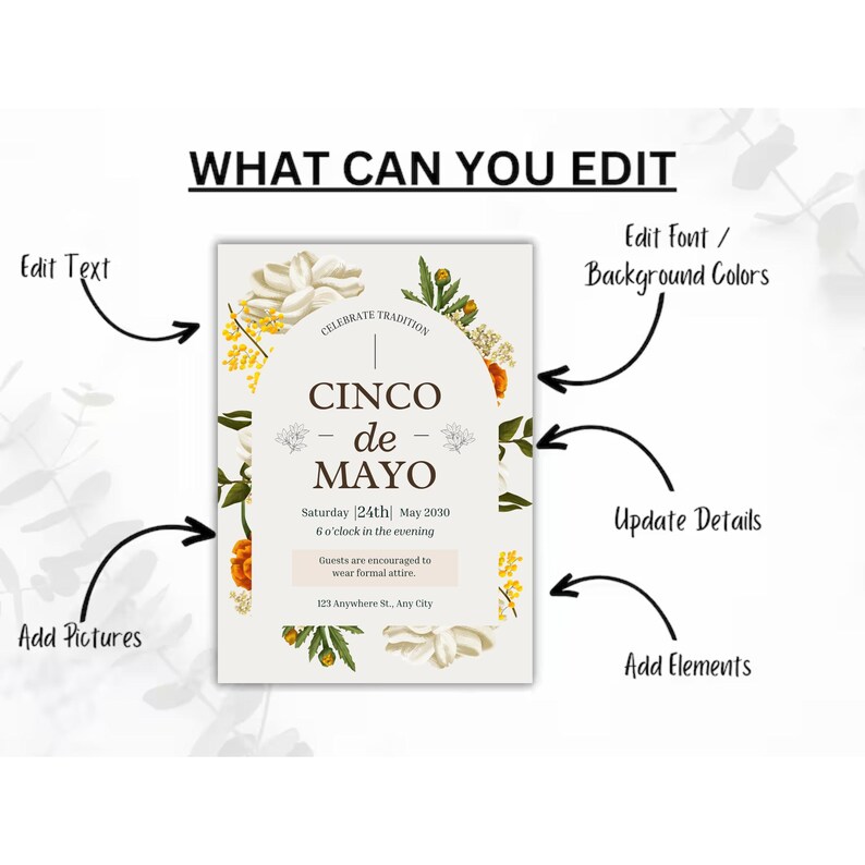 Cinco De Mayo Invitation Card Editable Party Invite Printable Template ...