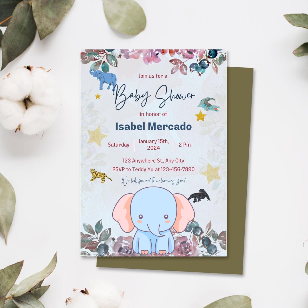 Boy Baby Shower Invitation Printable Elephant Baby Shower Template ...