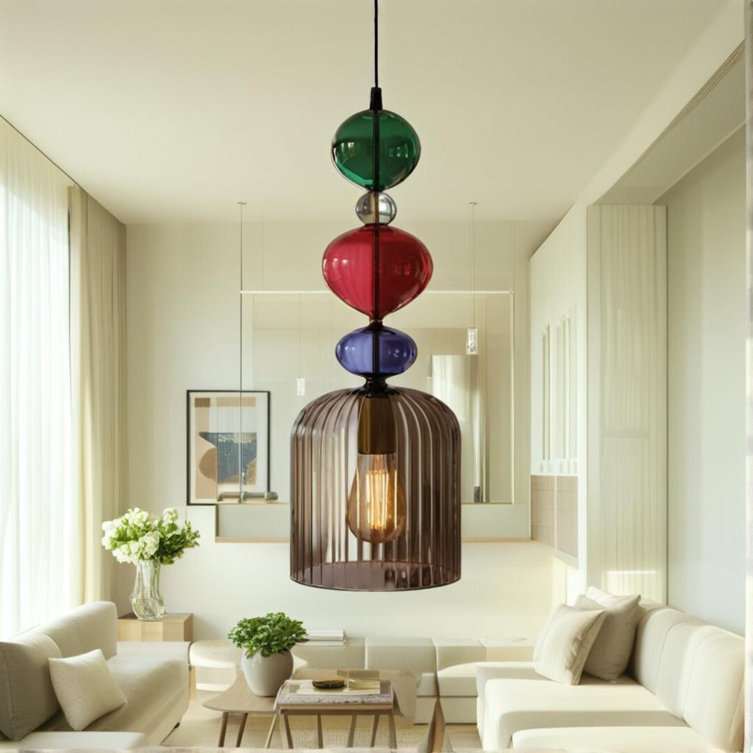 Hand Blown Glass Pendant Light | Modern Colorful Hanging Lamp - Etsy