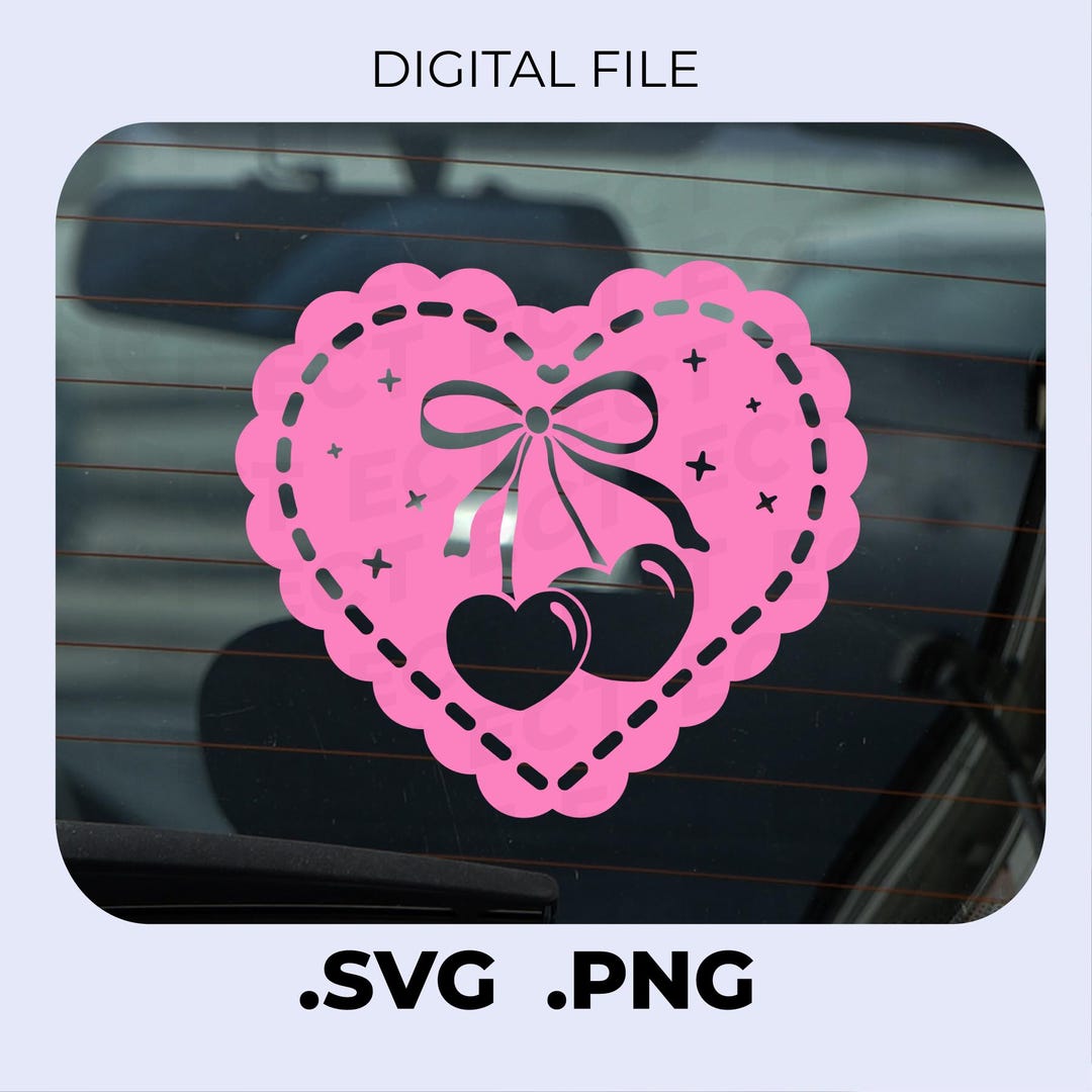 Coquette Heart Bow SVG PNG – Girly Car Decal Cut File, Cute Cherry ...