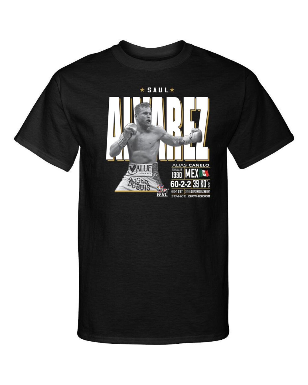 Saul Canelo Alvarez WBC Champion Boxer Stats Boxing Style Graphic Tee ...