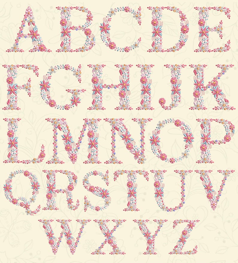 Floral Alphabet Embroidery Designs: A to Z Uppercase Letters (instant ...