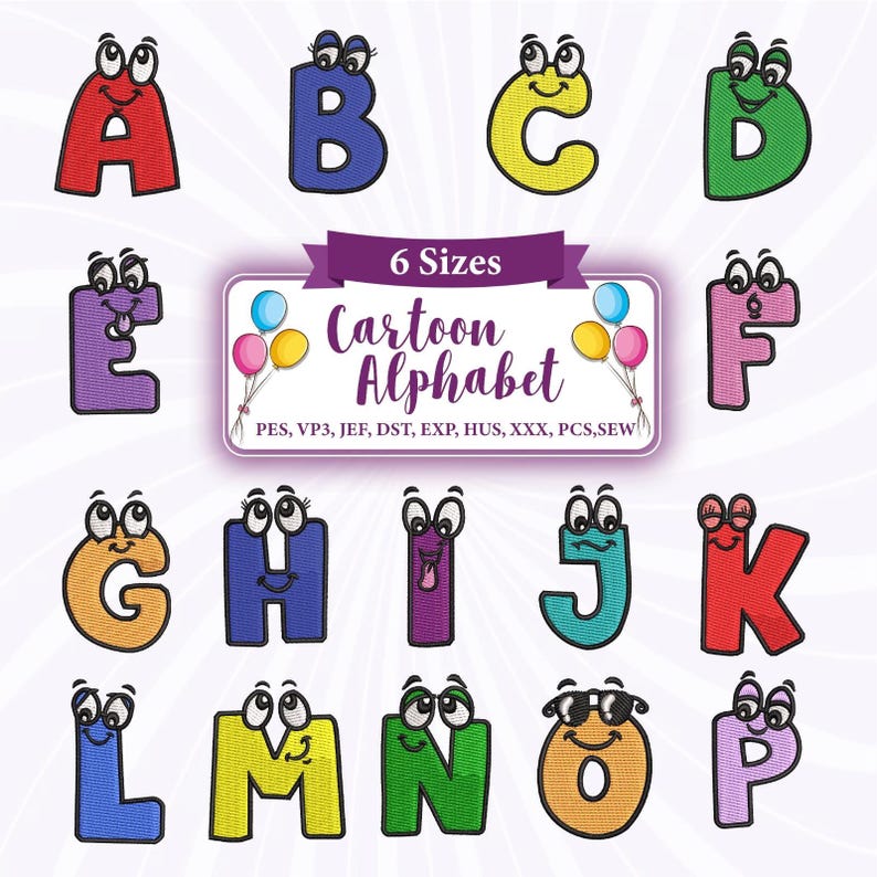 Cartoon Alphabet Embroidery Design: A-Z Machine Letters (instant ...