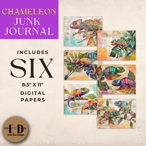 Chameleon Junk Journal Kit Digital Paper, Lizard, 6 Digital Journal ...