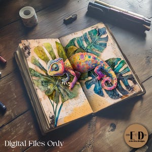 Chameleon Junk Journal Kit Digital Paper, Lizard, 6 Digital Journal ...