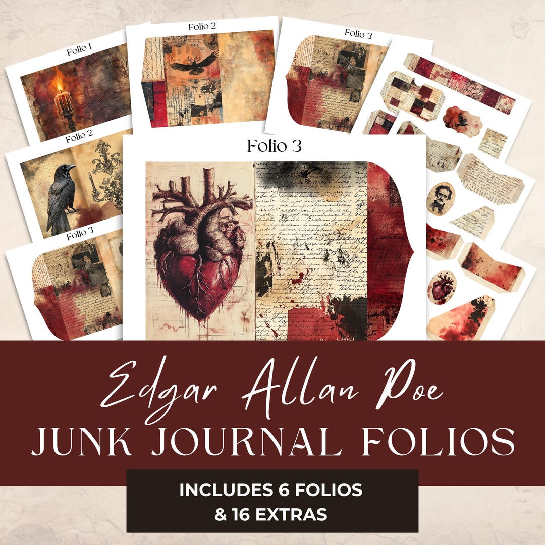 Edgar Allan Poe Junk Journal Digital Paper, Folios, Pocket Folios, Junk ...
