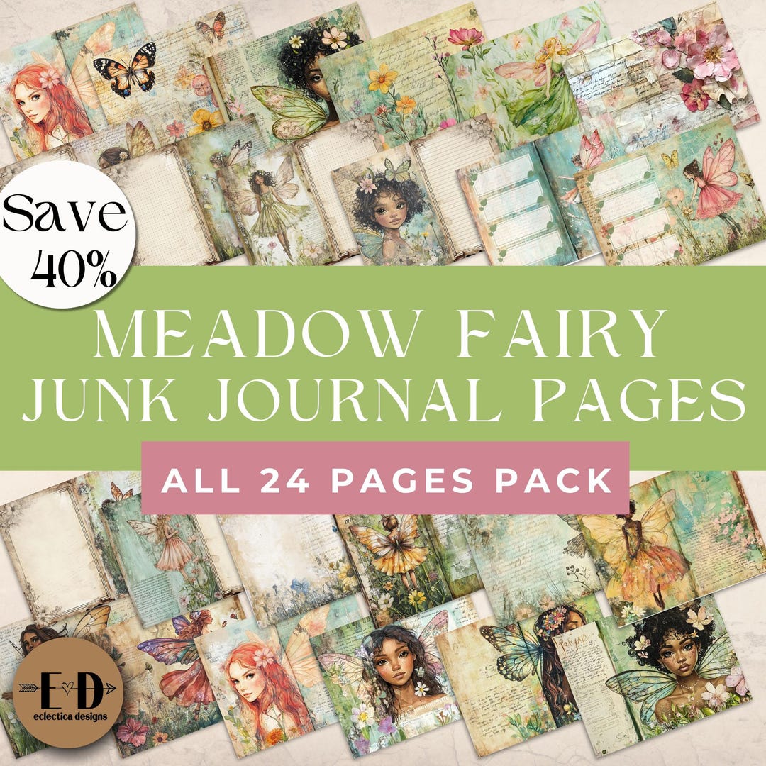 Meadow Fairy Junk Journal Kit, 24 Digital Journal Pages, Fairy Junk ...